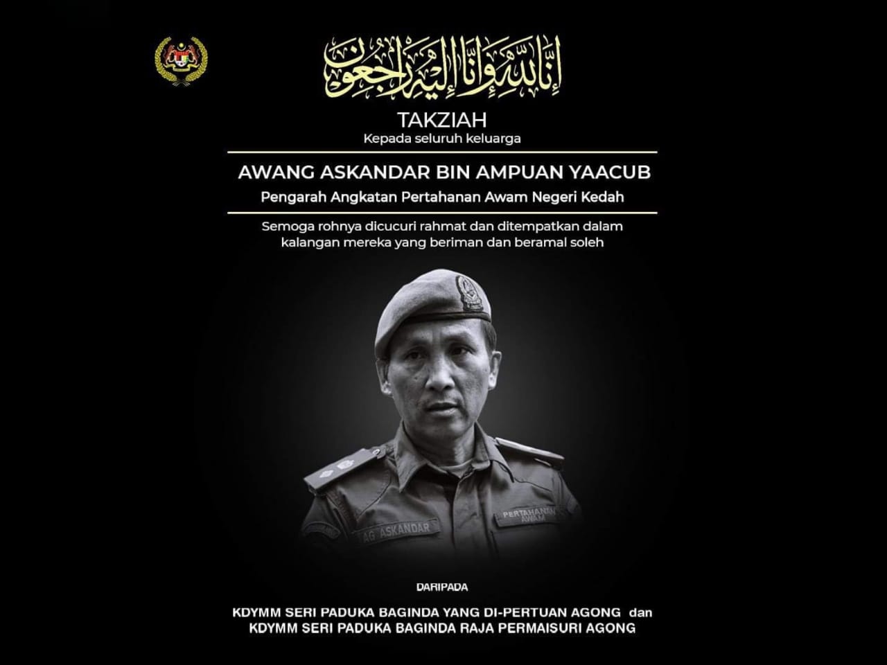 Agong zahir ucapan takziah kepada keluarga Allahyarham Awang Askandar - Kosmo Digital