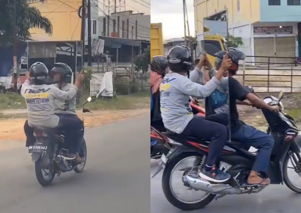 Aksi pak cik bonceng motosikal bawa cermin undang tawa - Kosmo Digital