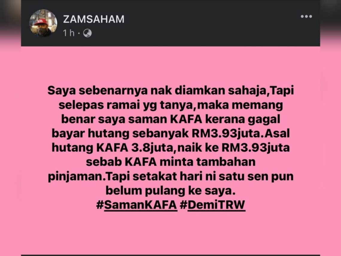 Zamsaham saman KAFA atas tunggakan hutang RM3.93 juta - Kosmo Digital