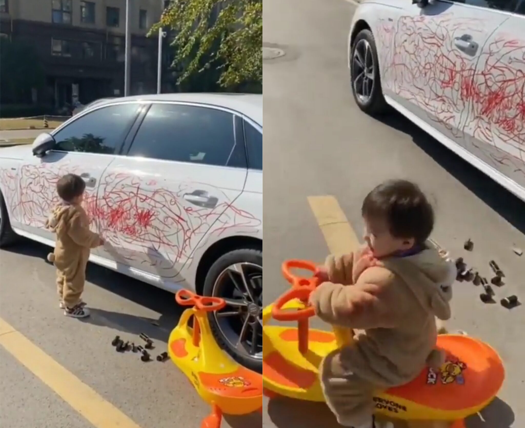 Budak lelaki conteng kereta guna gincu merah - Kosmo Digital