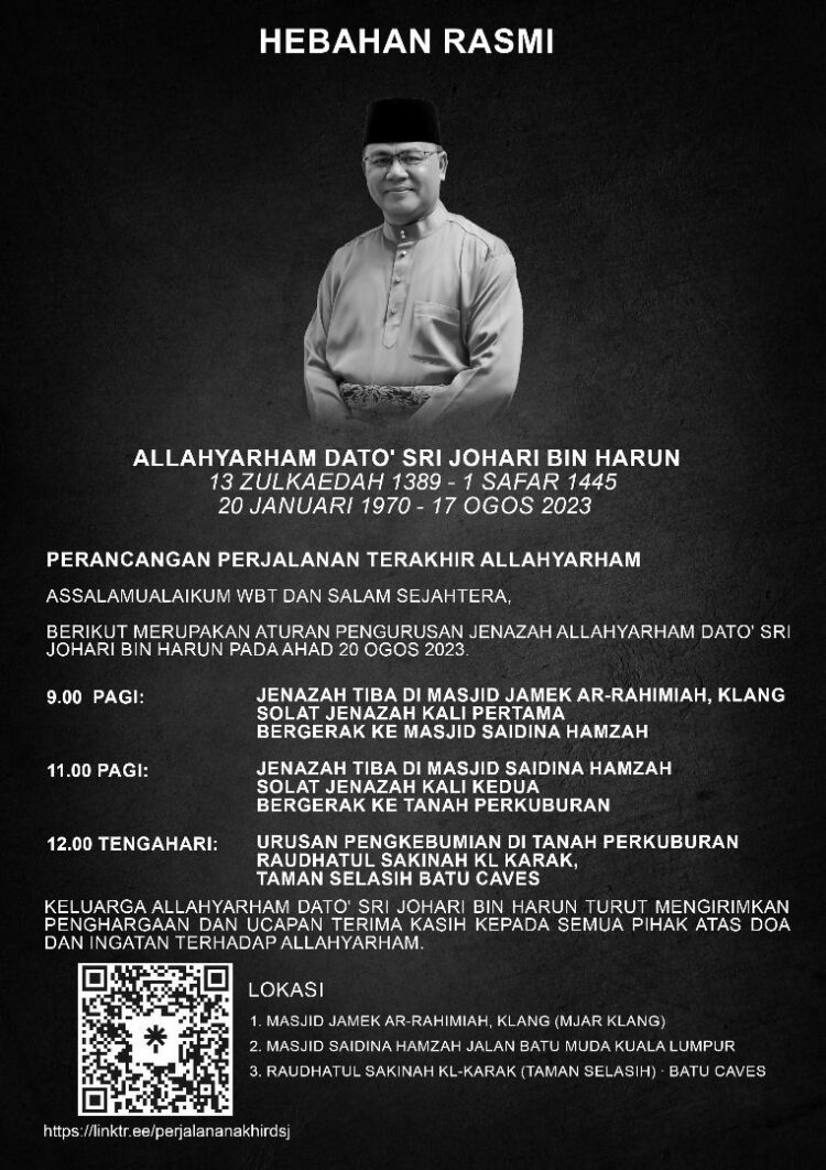 Nahas Elmina: Jenazah Allahyarham Johari akan dikebumi di Raudhatul Sakinah - Kosmo Digital