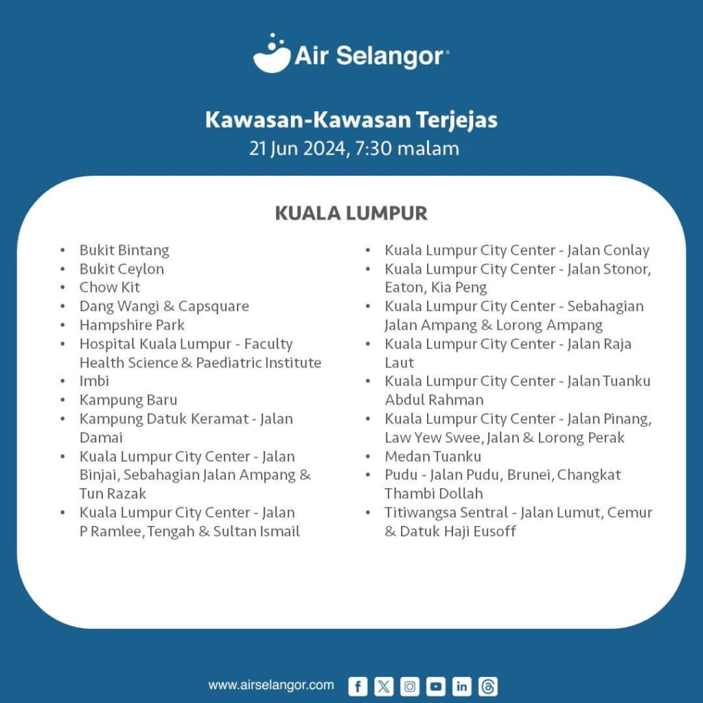 20 kawasan di Kuala Lumpur alami gangguan bekalan air malam ini - Kosmo Digital