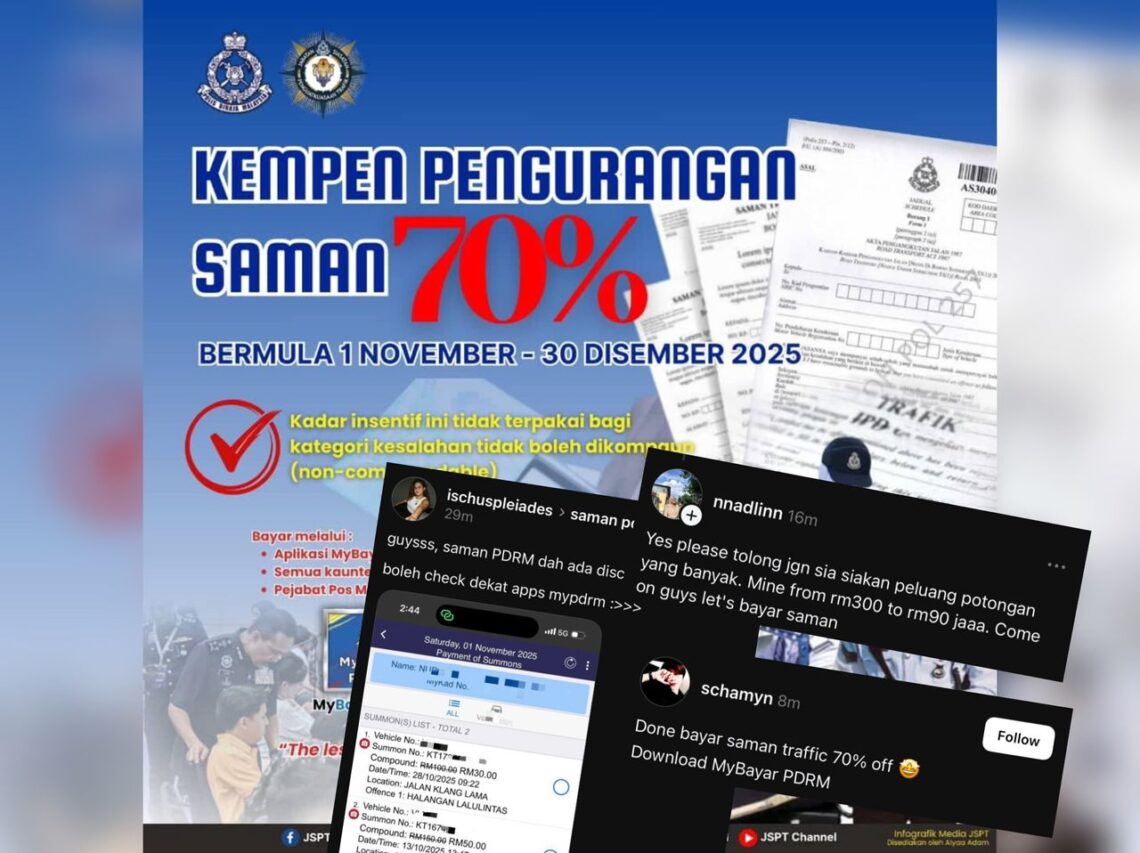 Saman dari RM300 jadi RM90, ramai lega PDRM beri diskaun 70 peratus ...