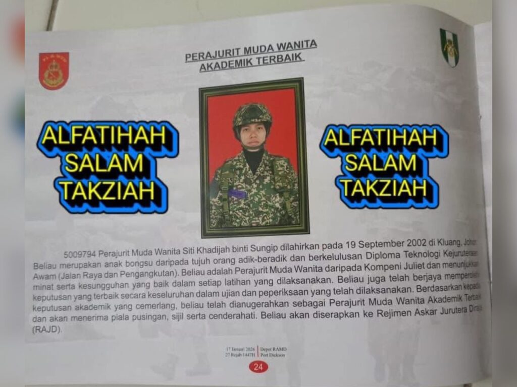 Allahyarham Prebet Siti Khadijah merupakan Perajurit Muda Wanita ...