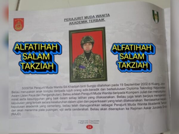 Allahyarham Prebet Siti Khadijah merupakan Perajurit Muda Wanita ...